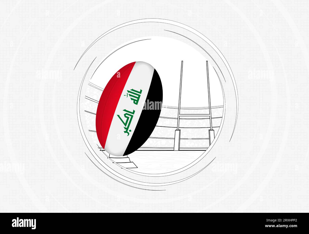 Iraq flag on rugby ball, lined circle rugby icon with ball in a crowded ...