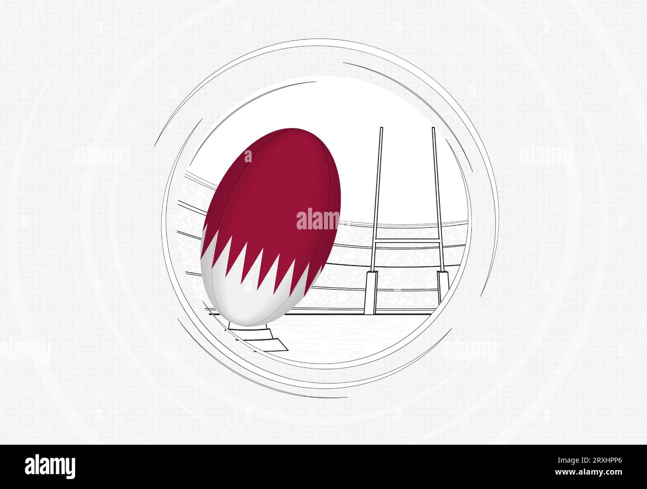 Qatar flag on rugby ball, lined circle rugby icon with ball in a ...