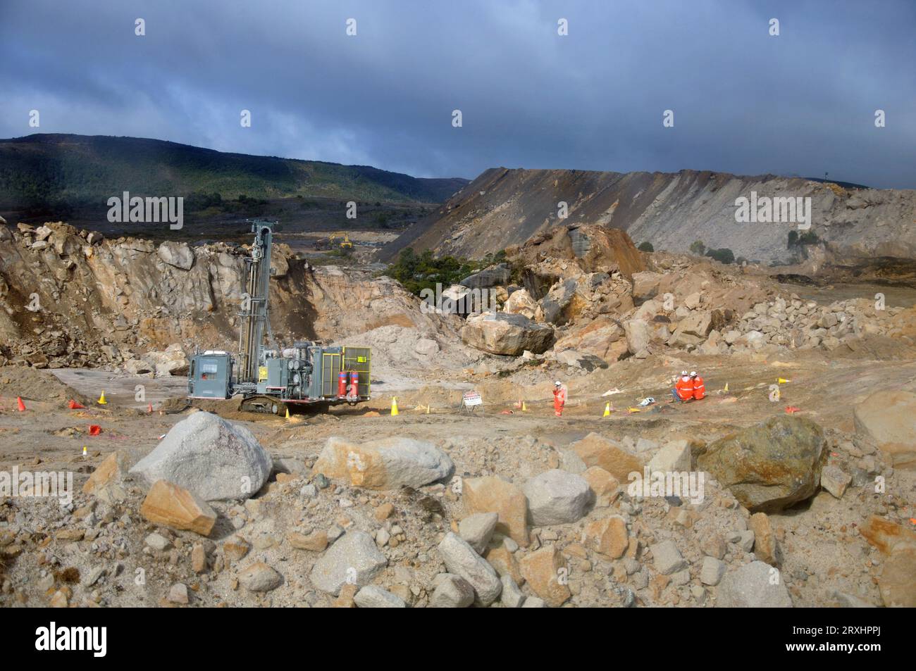 Drilling machine preparing for a blasting session at an open cast coal ...