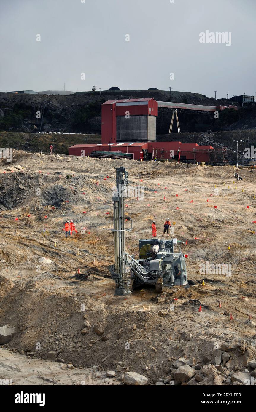 Drilling machine preparing for a blasting session at an open cast coal ...