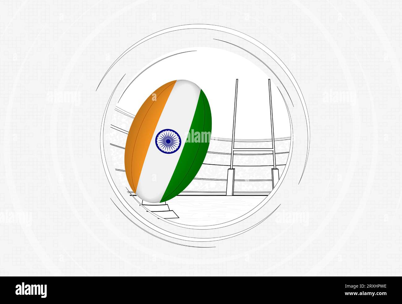 India flag on rugby ball, lined circle rugby icon with ball in a ...