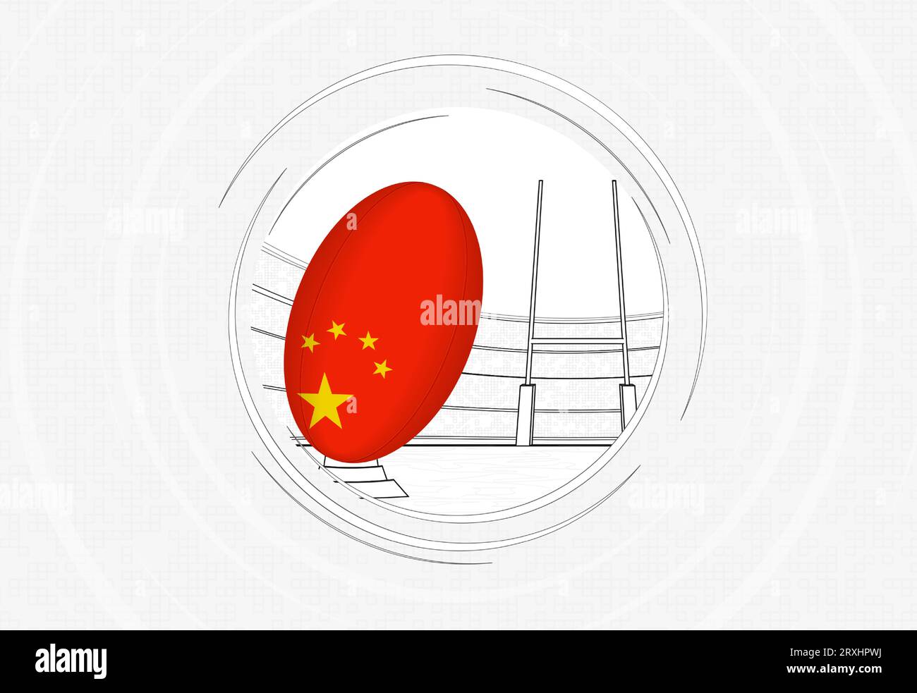 China flag on rugby ball, lined circle rugby icon with ball in a ...