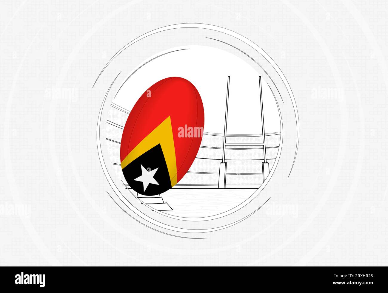 East Timor flag on rugby ball, lined circle rugby icon with ball in a ...