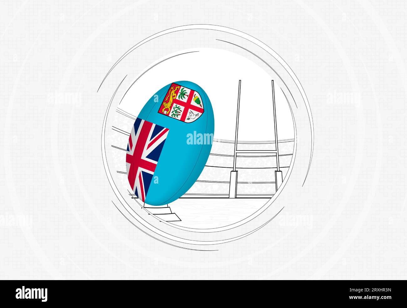 Fiji flag on rugby ball, lined circle rugby icon with ball in a crowded ...