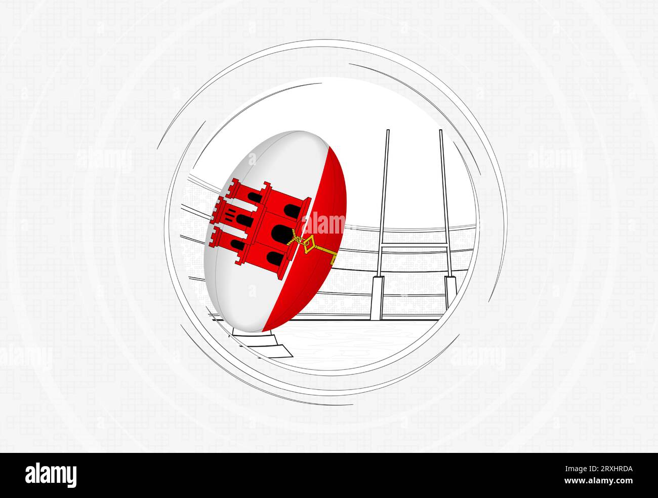 Gibraltar flag on rugby ball, lined circle rugby icon with ball in a ...