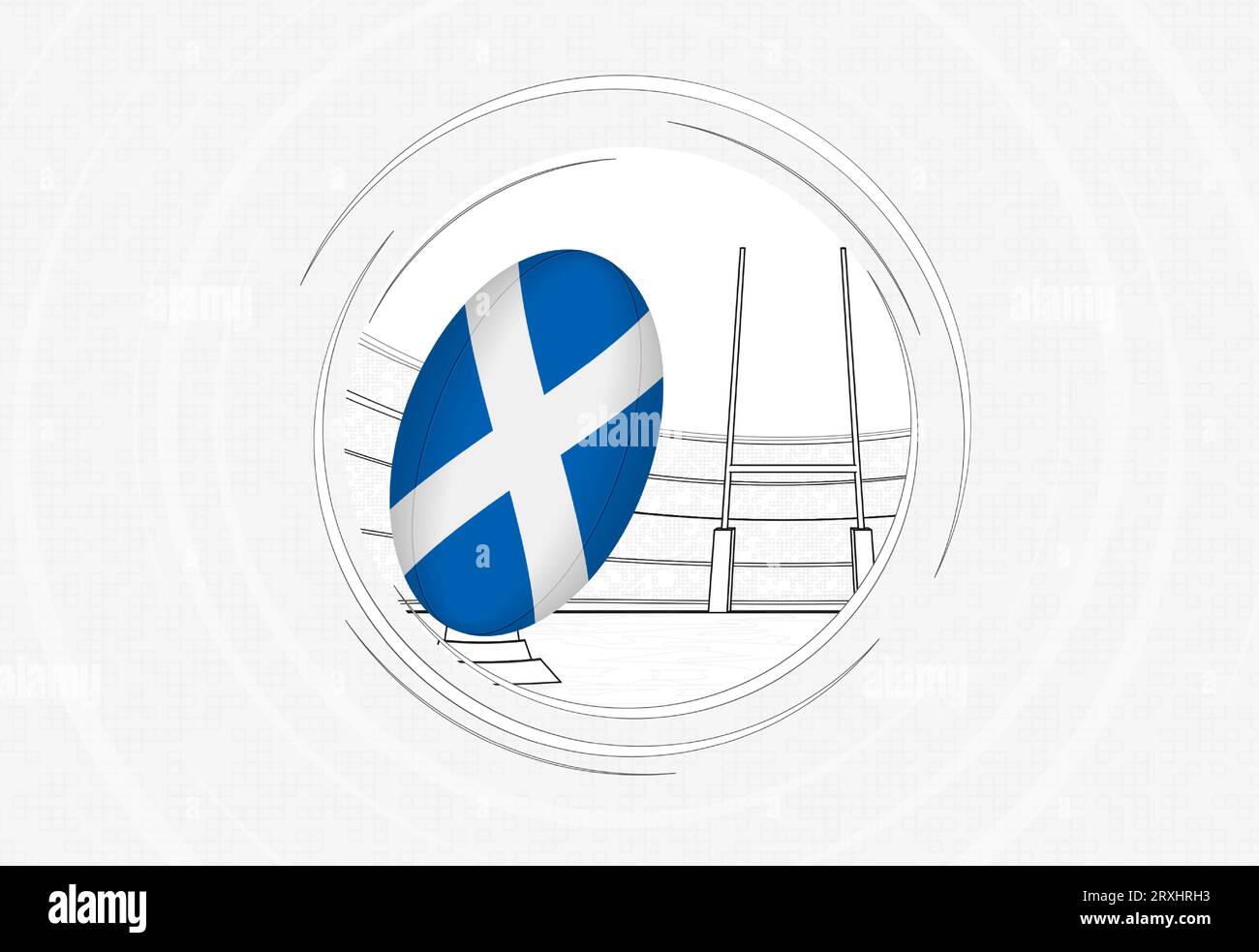 Scotland flag on rugby ball, lined circle rugby icon with ball in a ...