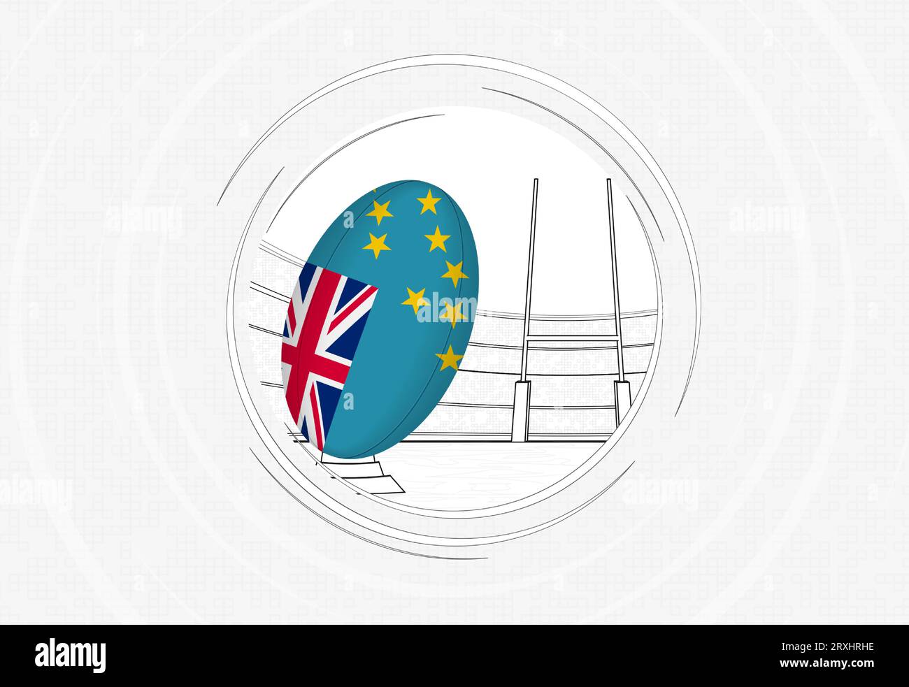 Tuvalu flag on rugby ball, lined circle rugby icon with ball in a ...