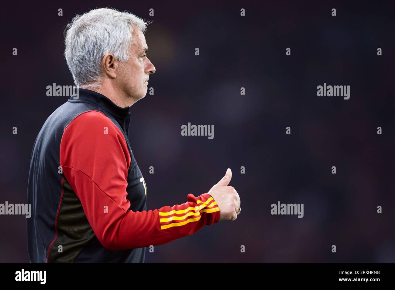 Jose Mourinho, head coach of AS Roma, gestures prior to the Serie A ...