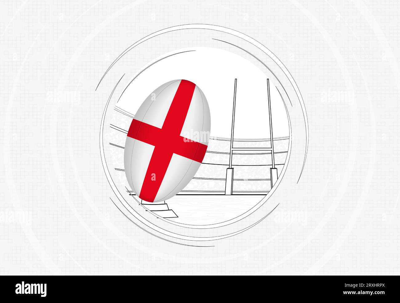 England flag on rugby ball, lined circle rugby icon with ball in a ...
