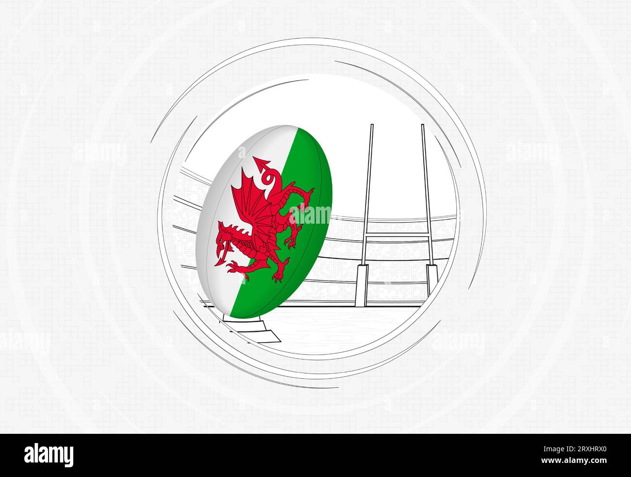 Wales flag on rugby ball, lined circle rugby icon with ball in a ...