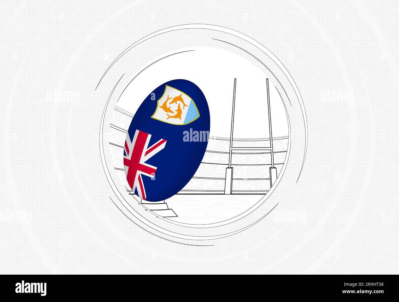 Anguilla flag on rugby ball, lined circle rugby icon with ball in a ...