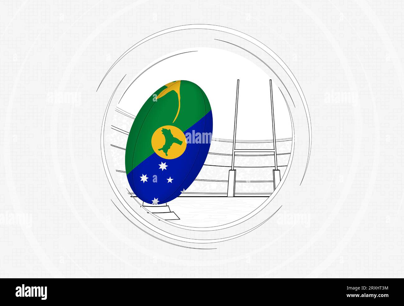 Christmas Island flag on rugby ball, lined circle rugby icon with ball ...