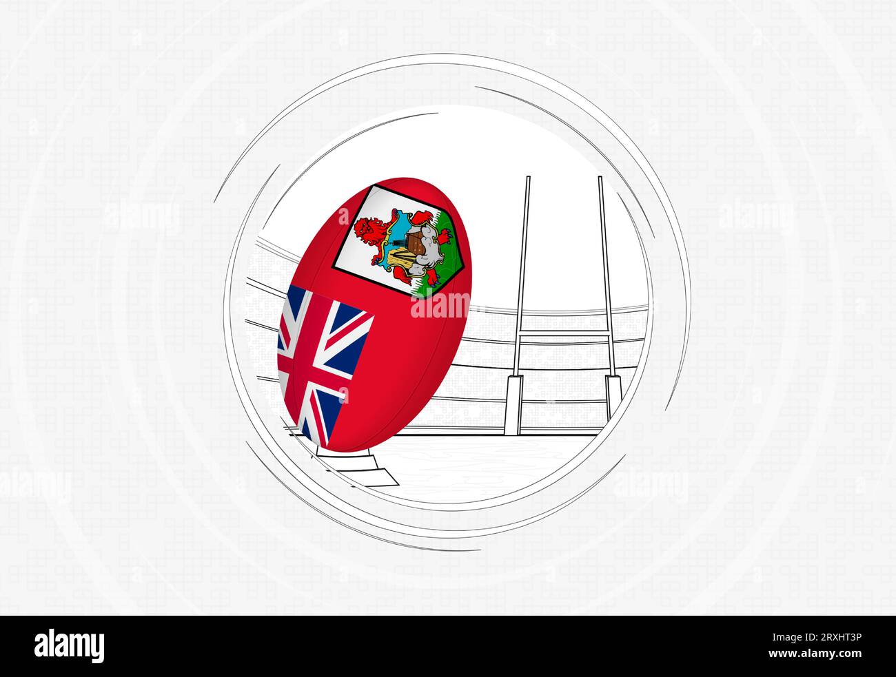 Bermuda flag on rugby ball, lined circle rugby icon with ball in a ...