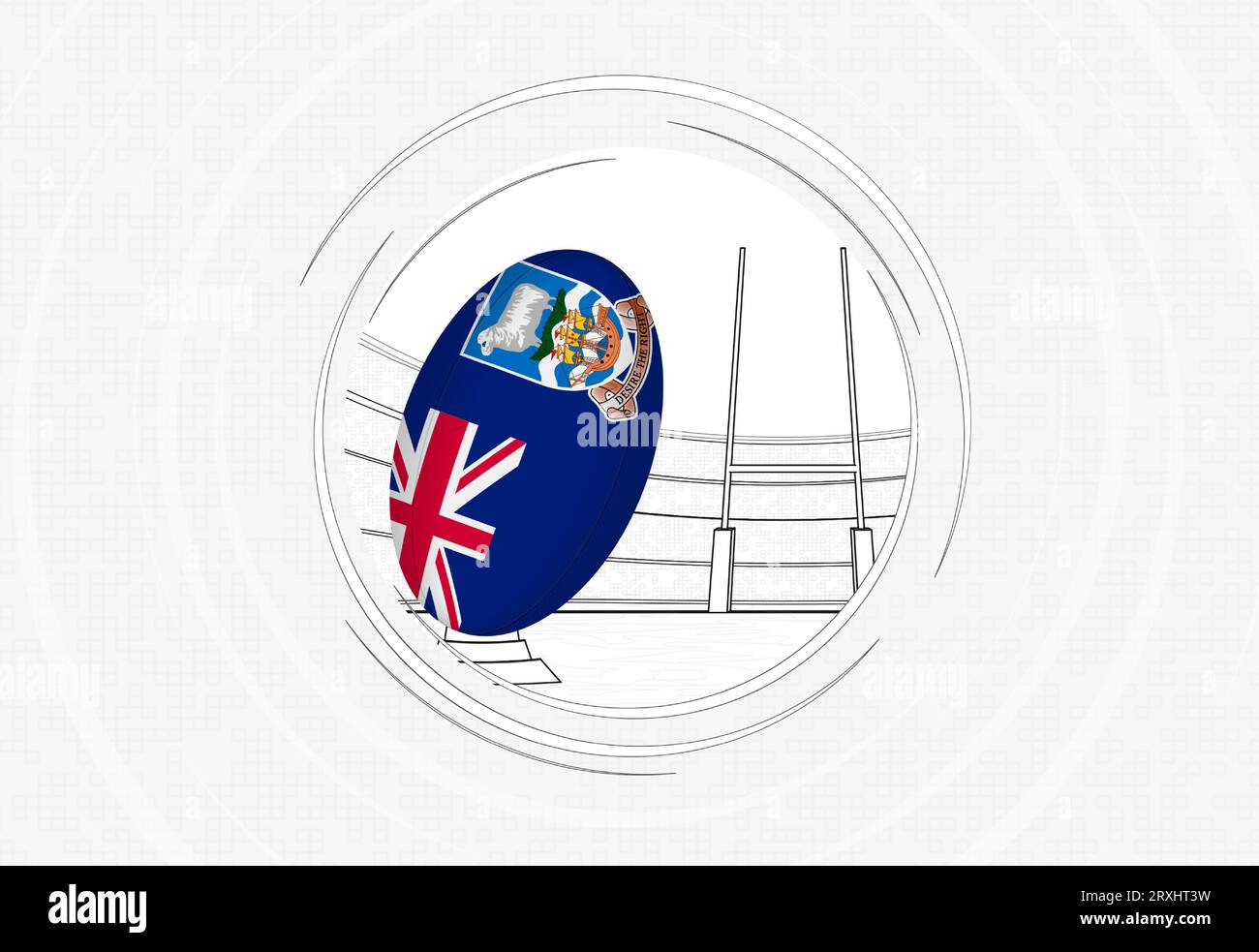 Falkland Islands flag on rugby ball, lined circle rugby icon with ball ...