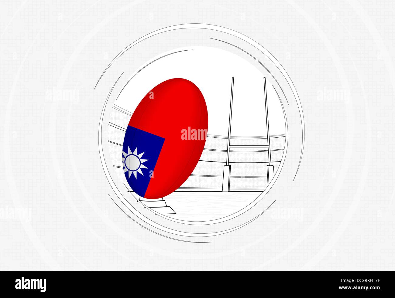 Taiwan flag on rugby ball, lined circle rugby icon with ball in a ...