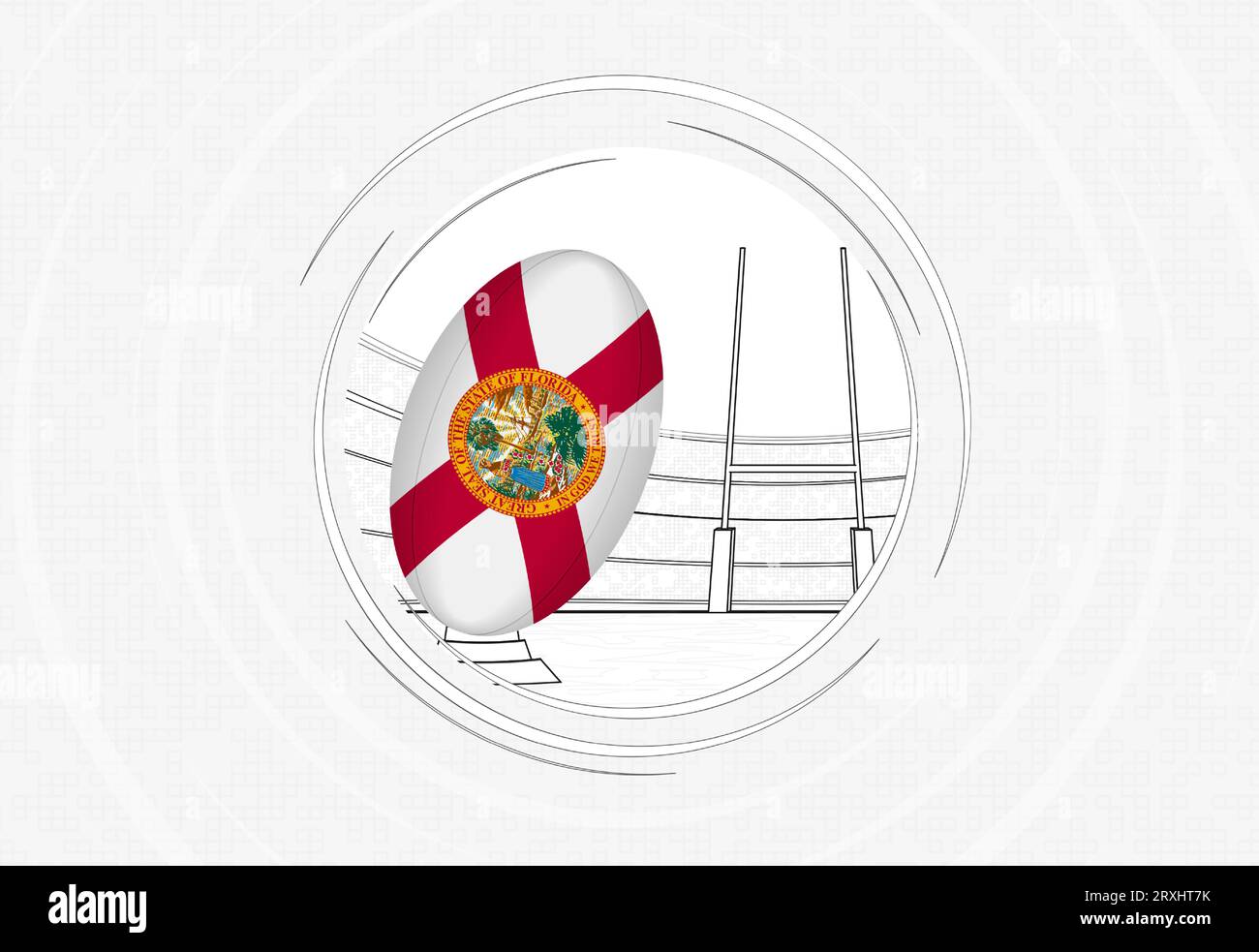 Florida flag on rugby ball, lined circle rugby icon with ball in a ...