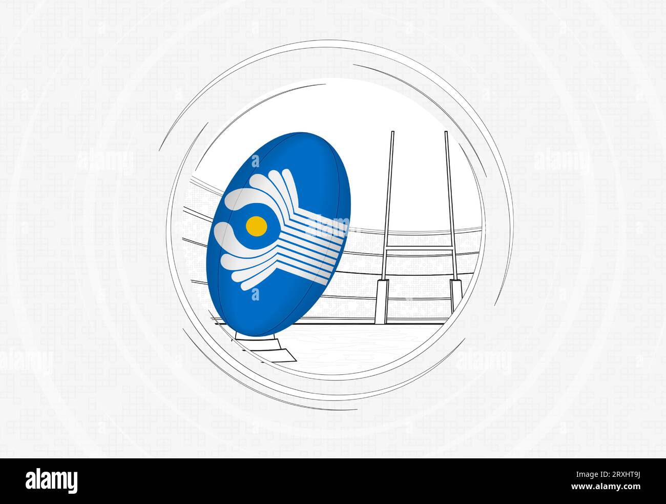 CIS flag on rugby ball, lined circle rugby icon with ball in a crowded ...