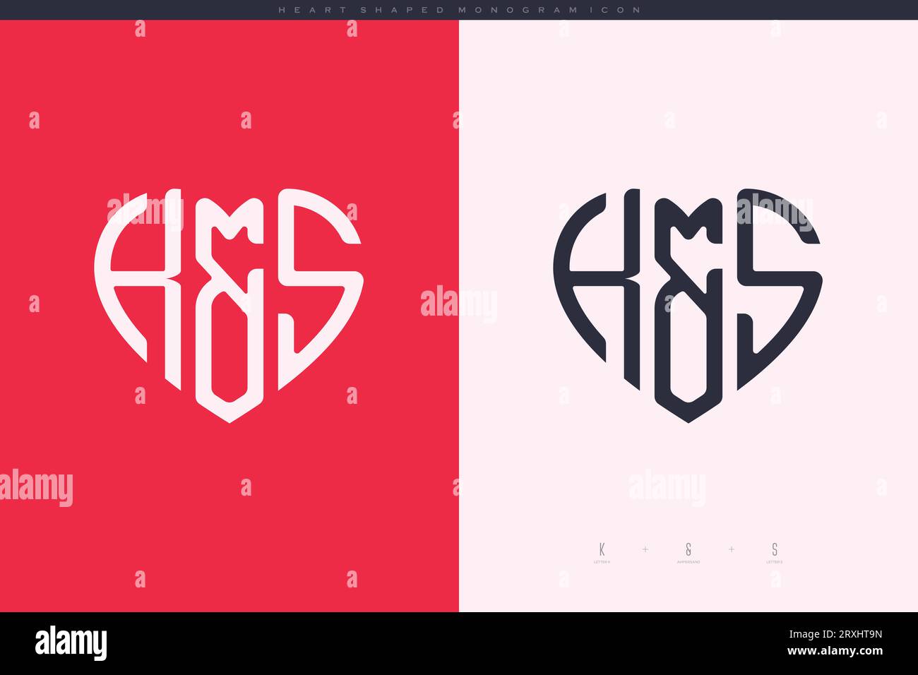 Initial KS letters with red heart and love logo flat icon monogram ...
