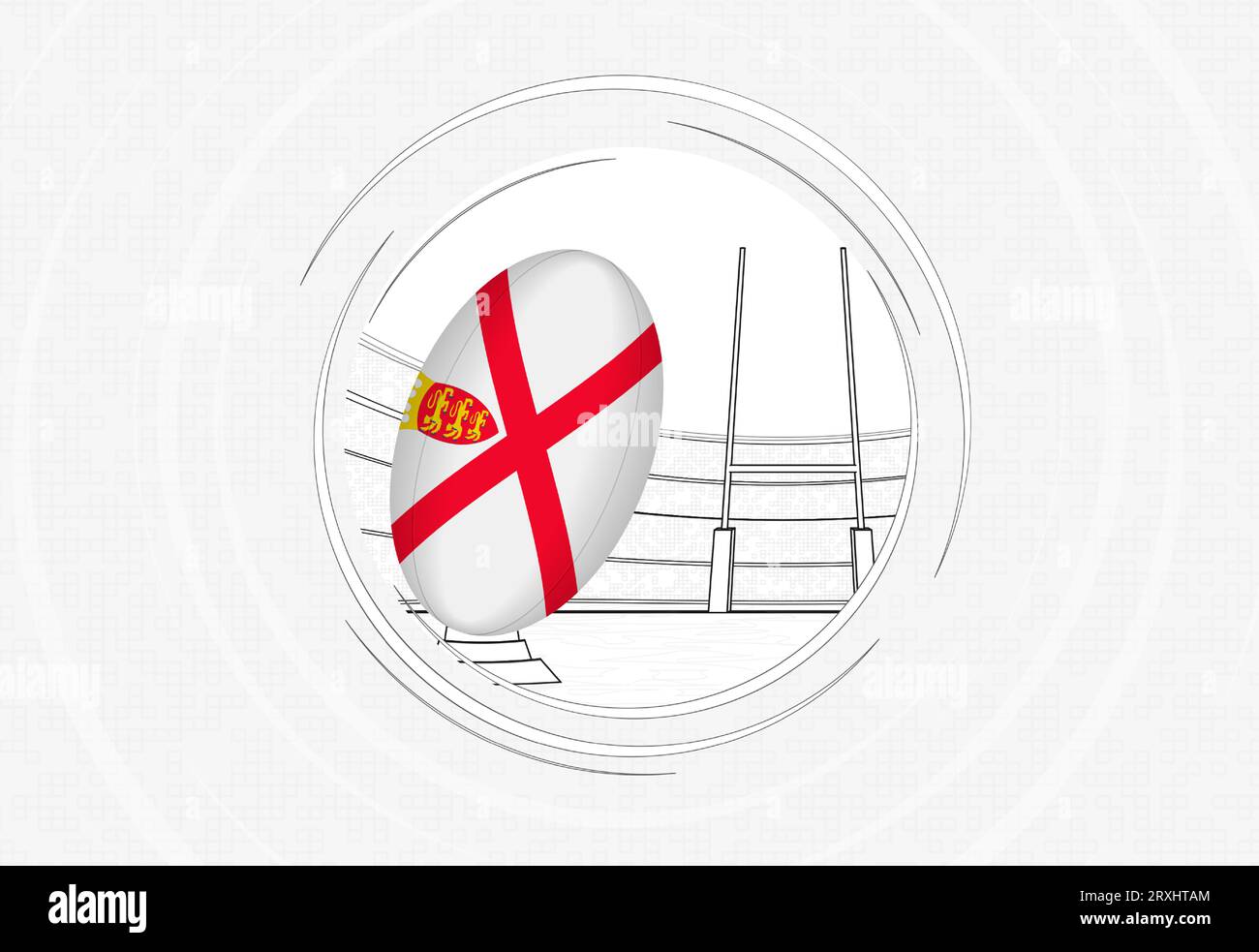 Jersey flag on rugby ball, lined circle rugby icon with ball in a ...