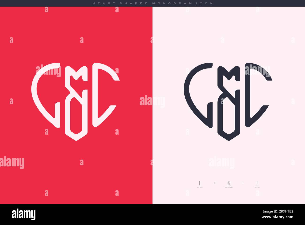 Initial LC letters with red heart and love logo flat icon monogram ...