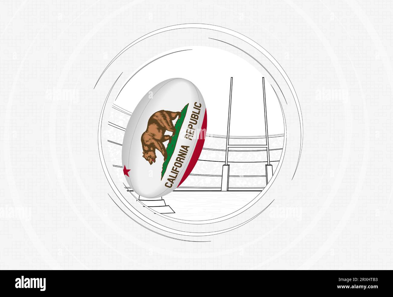California flag on rugby ball, lined circle rugby icon with ball in a ...