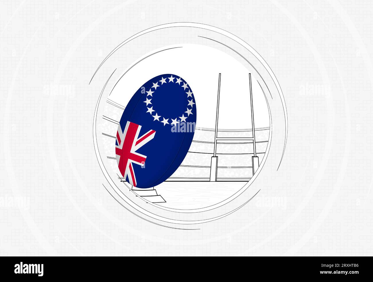 Cook Islands flag on rugby ball, lined circle rugby icon with ball in a ...