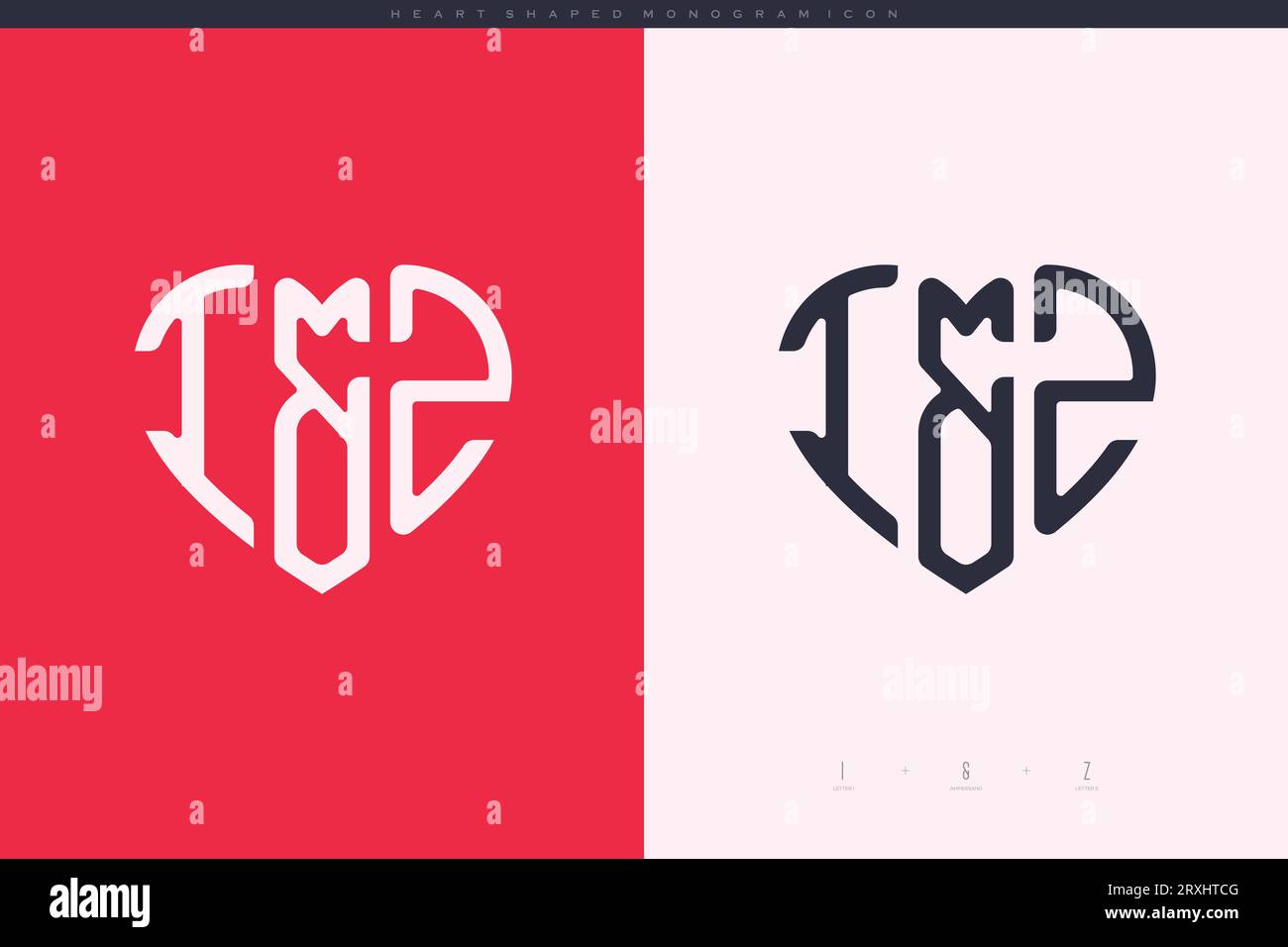 Initial IZ letters with red heart and love logo flat icon monogram ...