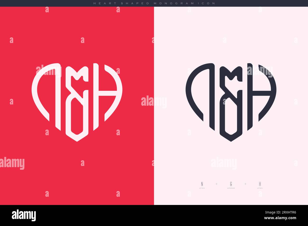 Initial NH letters with red heart and love logo flat icon monogram concept Stock Vector Image ...