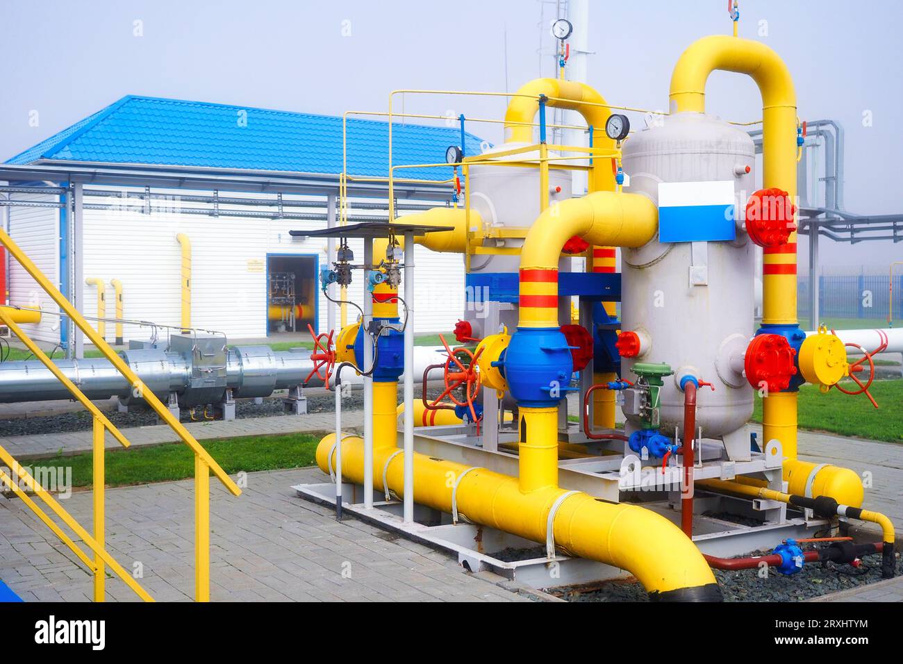 Gas distribution station. View of territory of gas distribution station ...