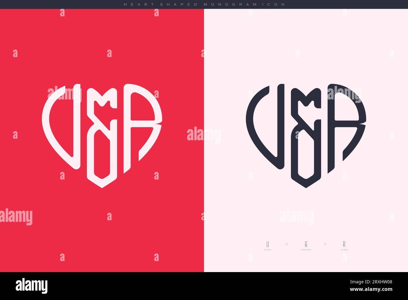 Initial VR letters with red heart and love logo flat icon monogram ...