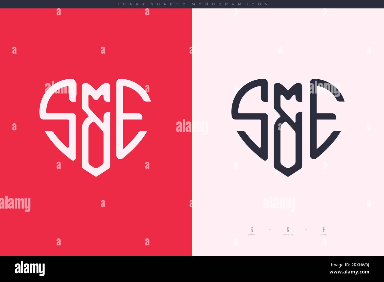 Initial SE letters with red heart and love logo flat icon monogram ...