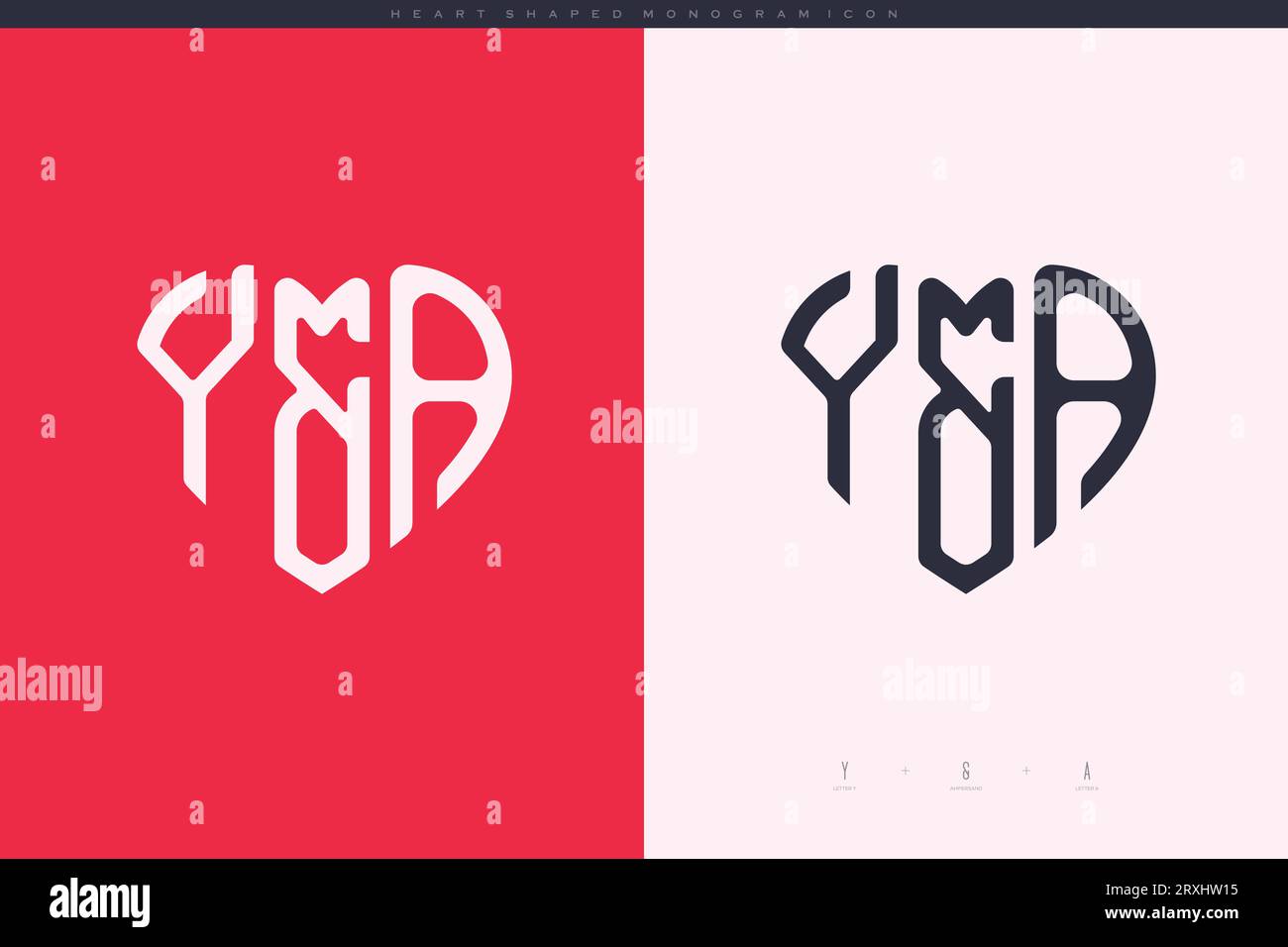 Initial YA letters with red heart and love logo flat icon monogram ...