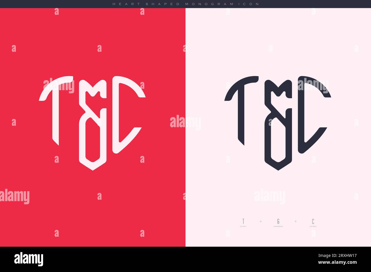 Initial TC letters with red heart and love logo flat icon monogram ...