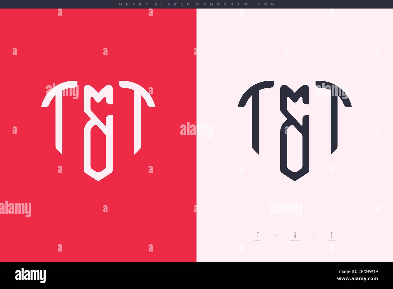 Initial TT letters with red heart and love logo flat icon monogram ...