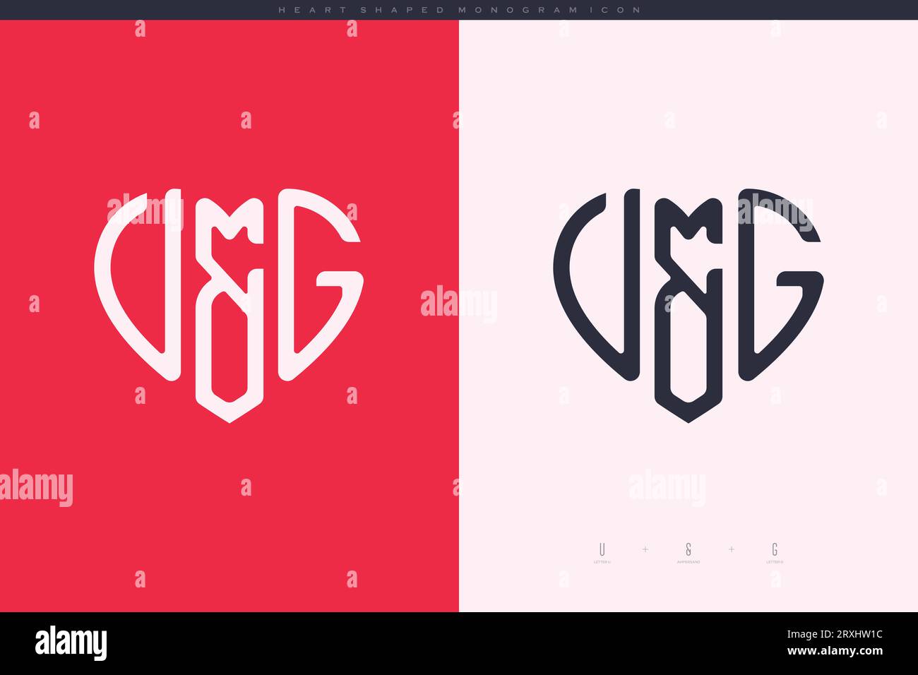 Initial VG letters with red heart and love logo flat icon monogram ...