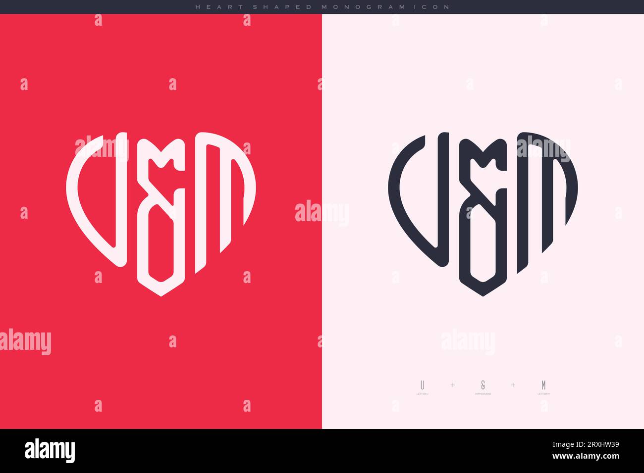 Initial VM letters with red heart and love logo flat icon monogram ...