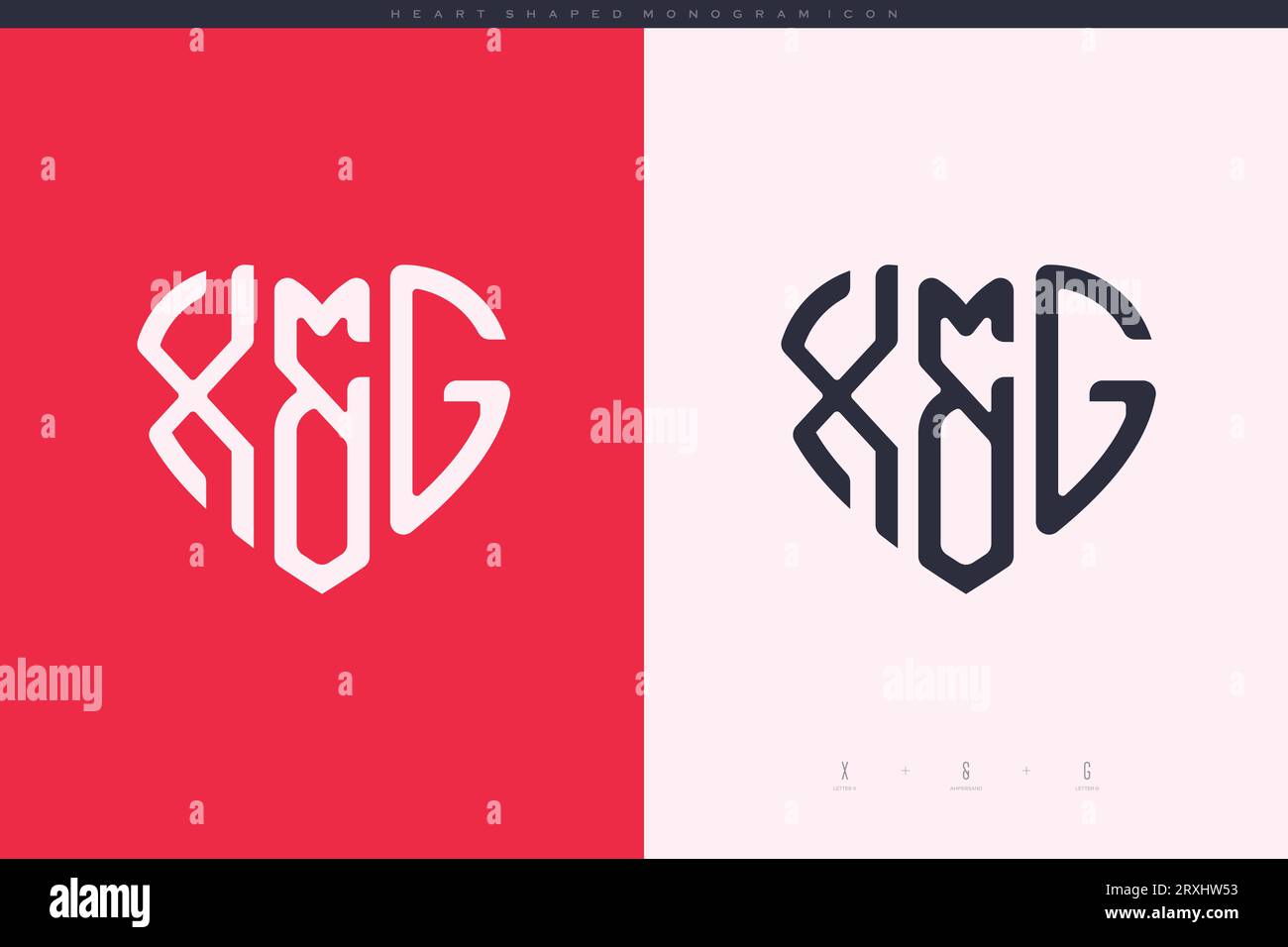 Initial XG letters with red heart and love logo flat icon monogram ...