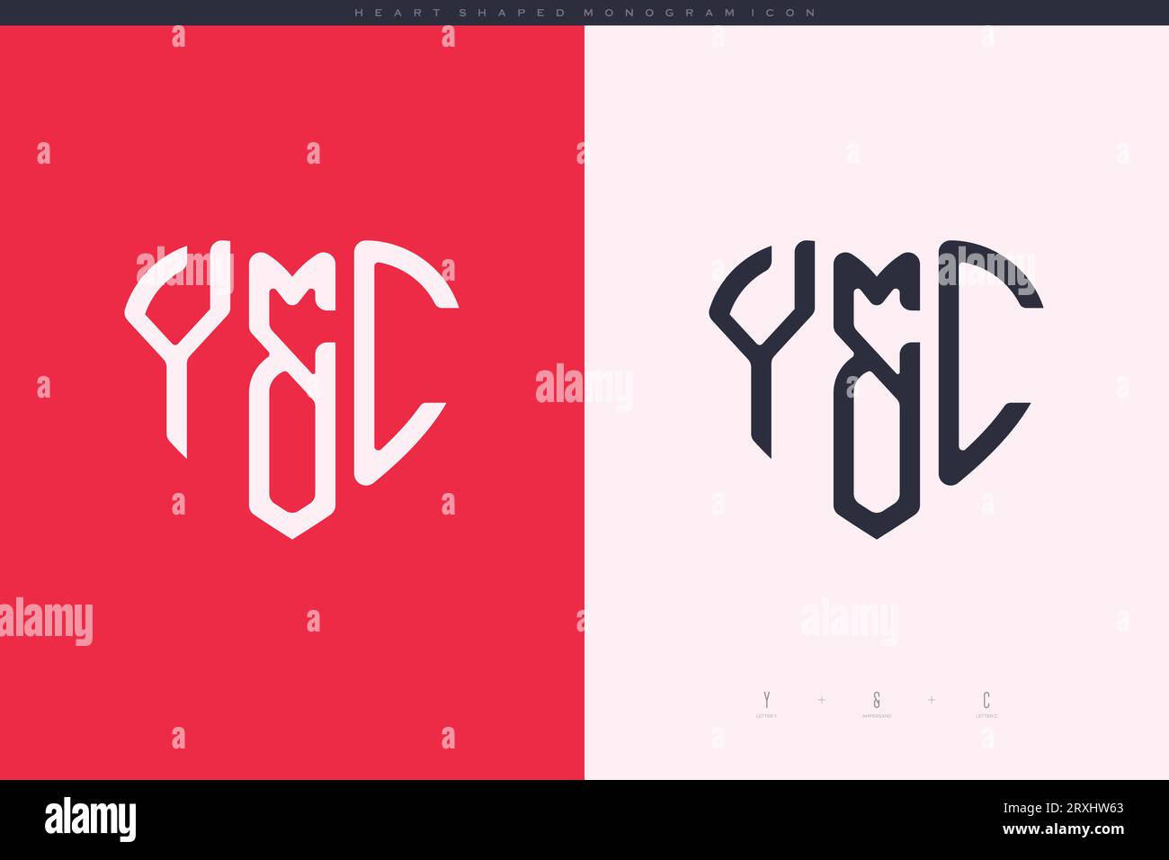 Initial YC letters with red heart and love logo flat icon monogram ...