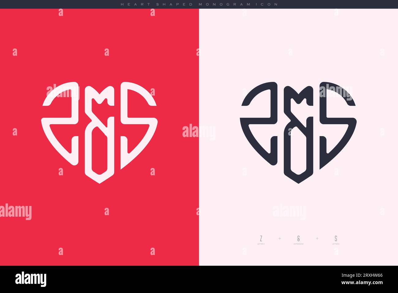 Initial ZS letters with red heart and love logo flat icon monogram ...