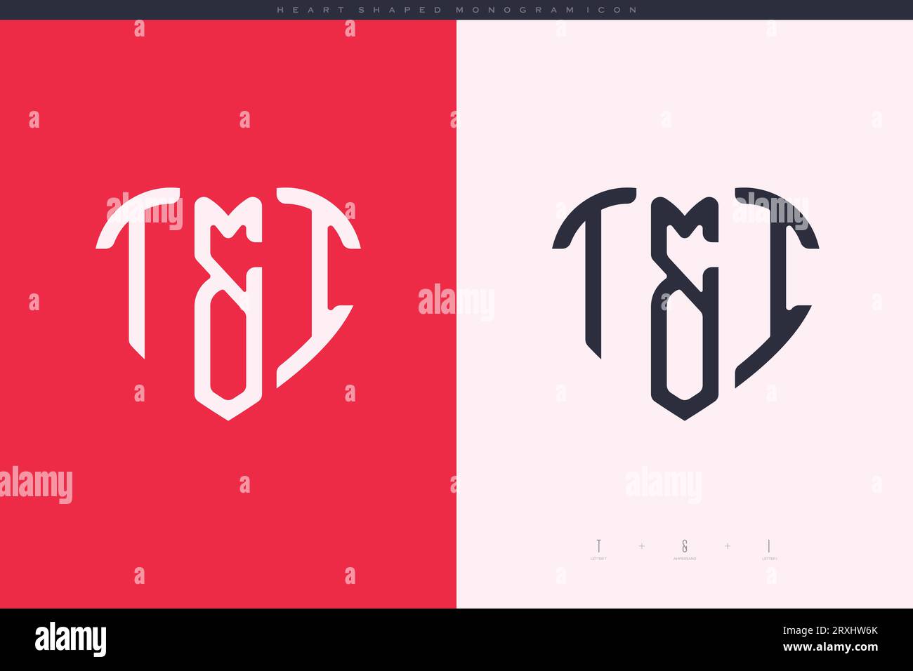Initial TI letters with red heart and love logo flat icon monogram ...