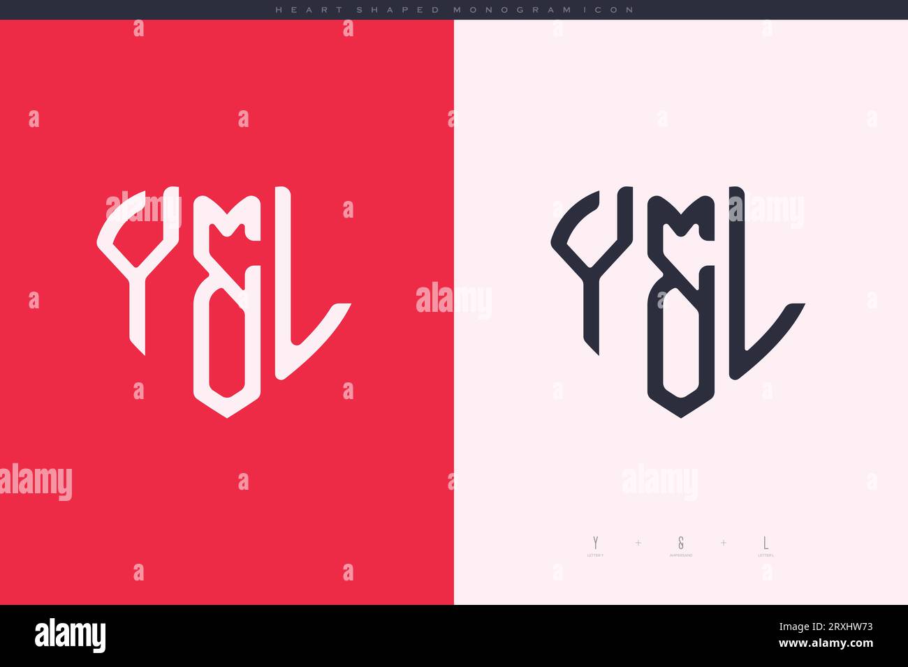 Initial YL letters with red heart and love logo flat icon monogram ...