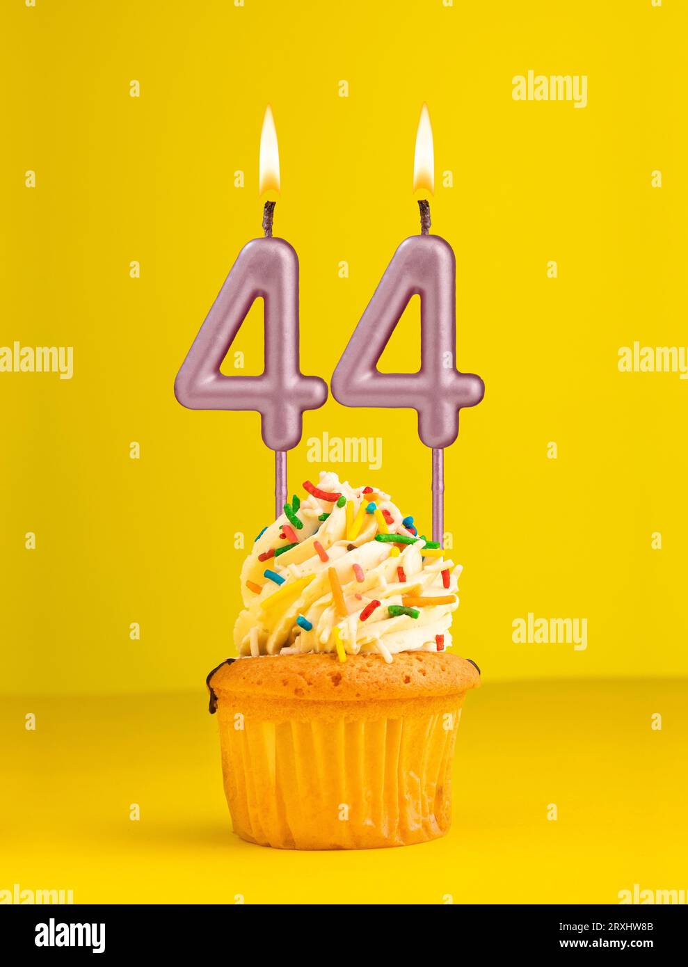 Number 44 candle - Birthday card design in yellow background Stock ...