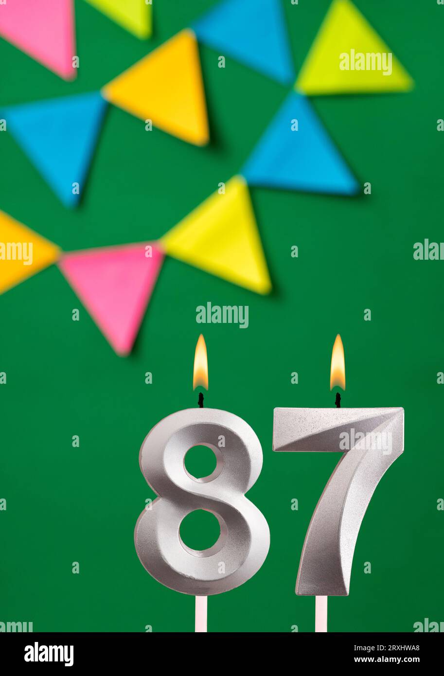 Candle number 87 birthday - Green anniversary card with pennants Stock ...