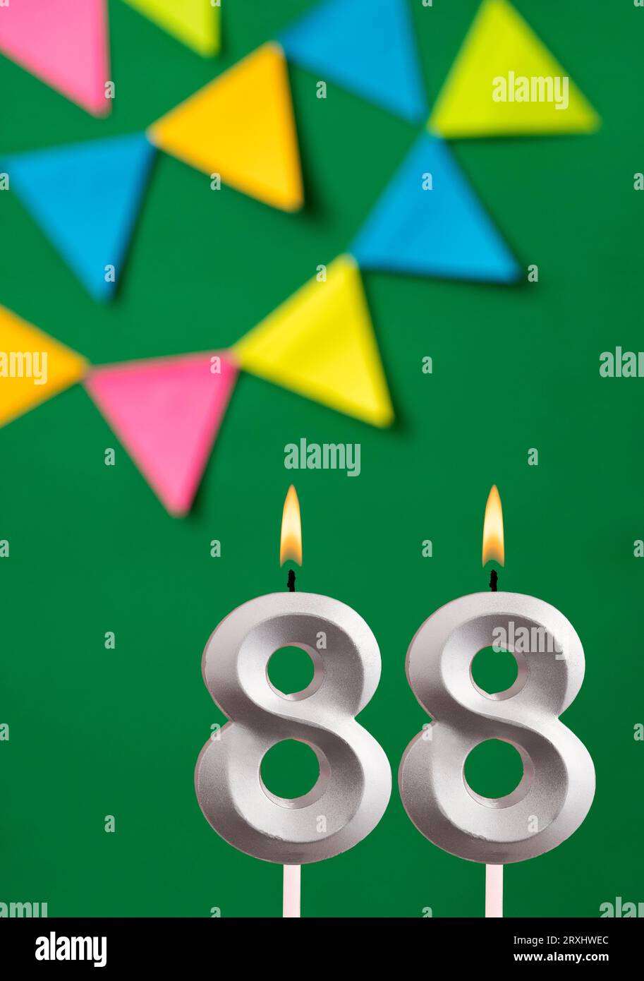 Vertical birthday card with number 88 candle - Green background with ...