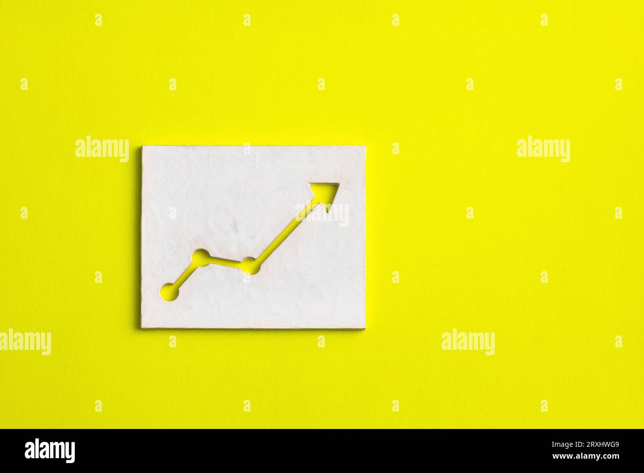 White statistics arrow pointing up on yellow color background - Growth ...
