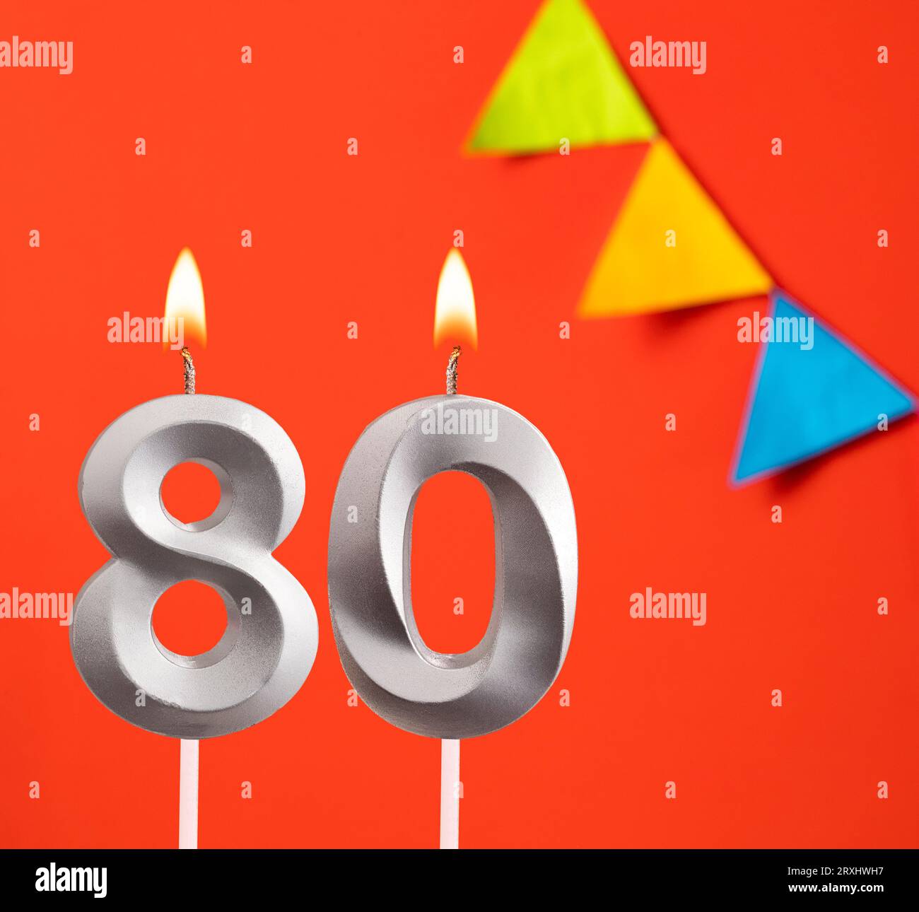 Birthday card - Number 80 candle in orange background Stock Photo - Alamy