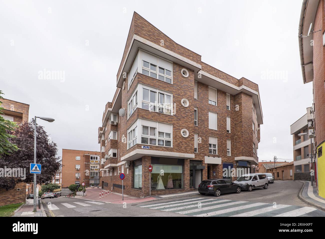 Facade of an urban residential apartment building at a street ...
