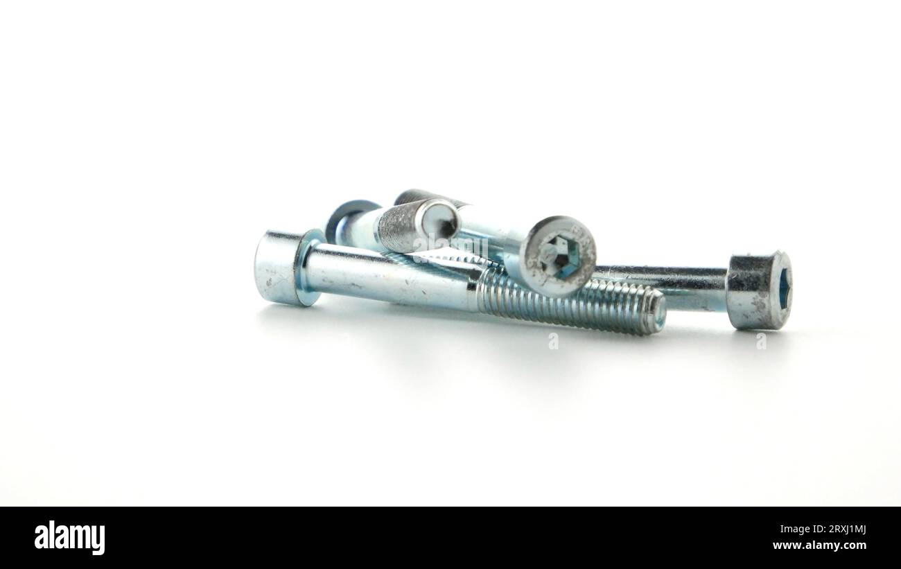 Hex head bolt screws thread on white background Stock Photo - Alamy