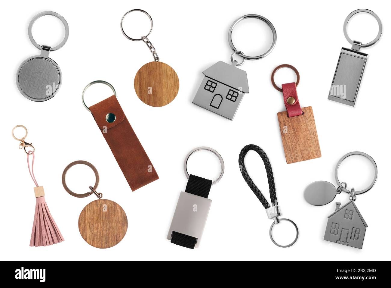 Set of different key chains isolated on white Stock Photo - Alamy