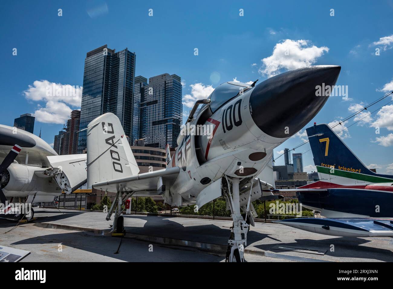 Plane on display on the flight deck of Intrepid museum in New york city ...